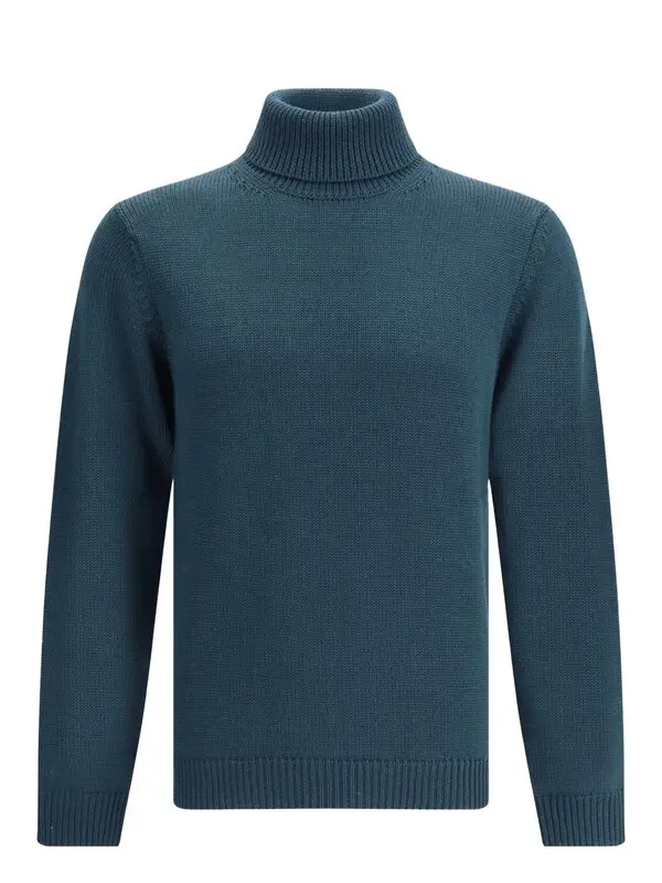 ROBERTO COLLINA Ribbed Turtleneck Knitwear - Blue