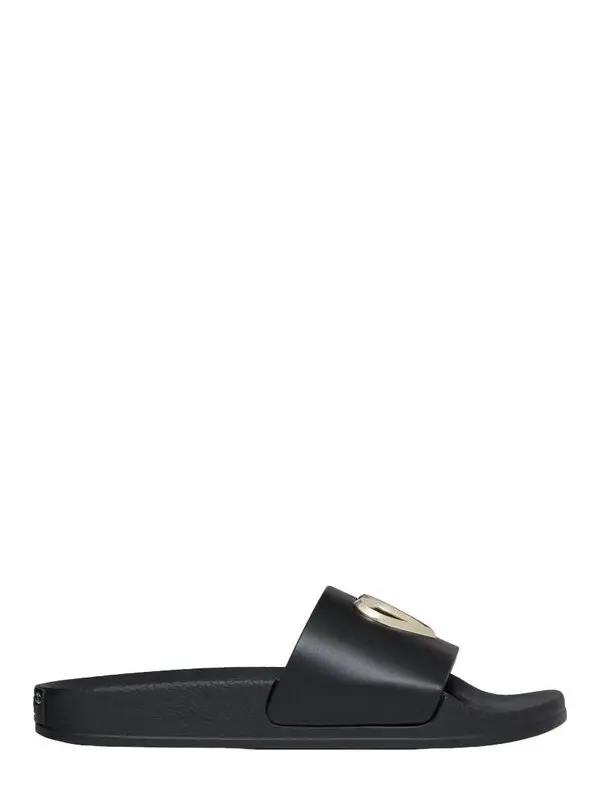Red Valentino Heart Detailed Open Toe Slides - Black