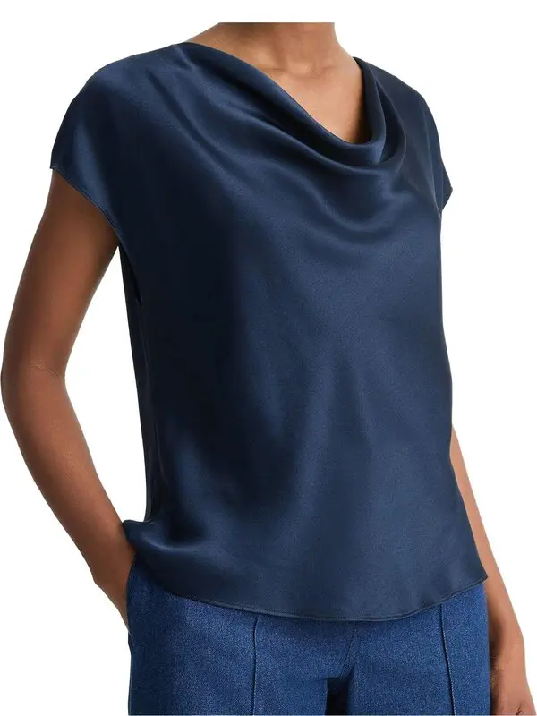 Vince Draped Satin Hooded Top - Coast Blue
