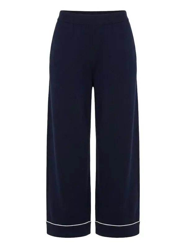 Gucci Fine Wool Elastic Waist Pants With Frills - Navy Blue