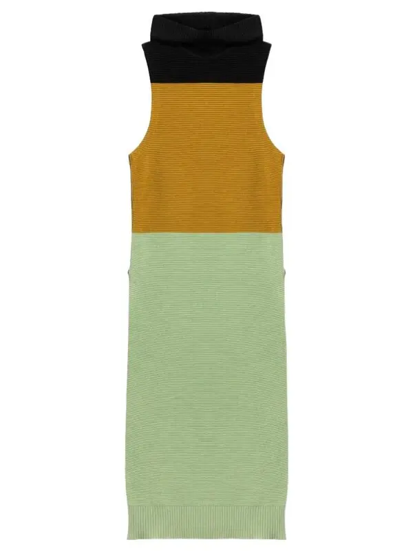La DoubleJ Colour Block Ribbed Knit Maxi Dress With Hood - Green