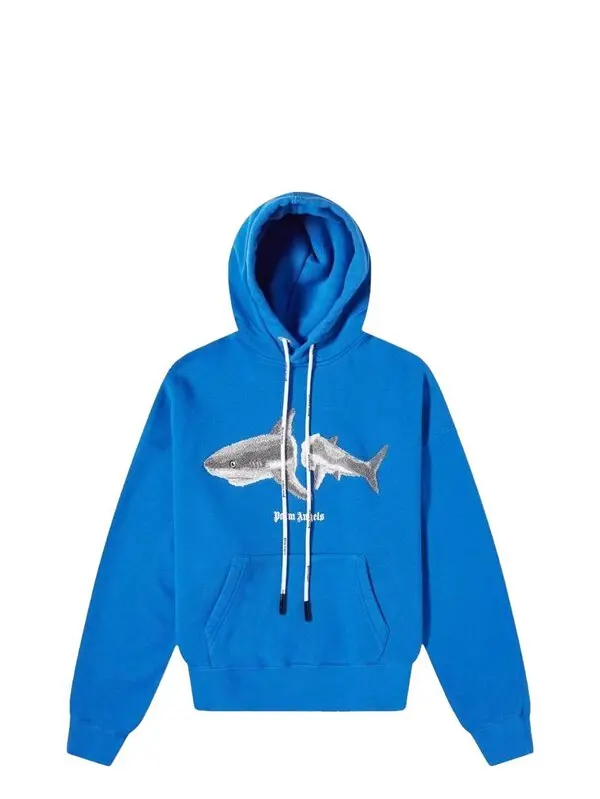 Palm Angels Shark Logo Drawstring Hoodie - Blue