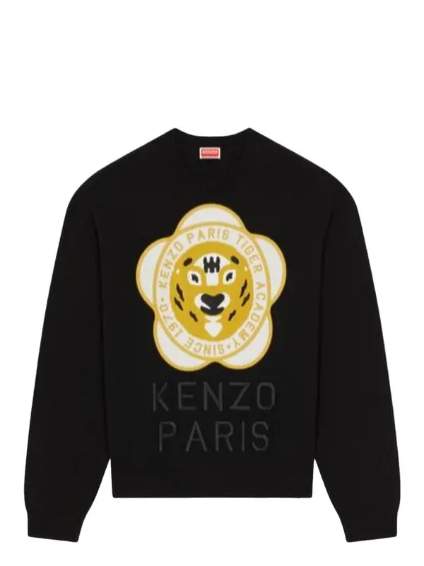 Kenzo Logo Embroidered Ribbed-knit Sweater - Black