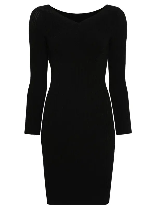 Alberta Ferretti Ribbed V-neck Knit Dress - Black