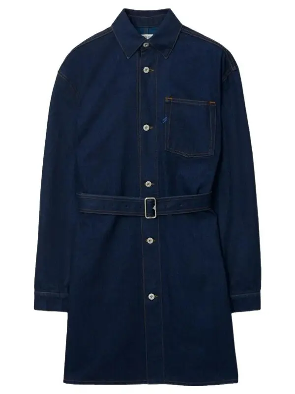 Burberry Belted Buttoned Denim Shirt Dress - Blue