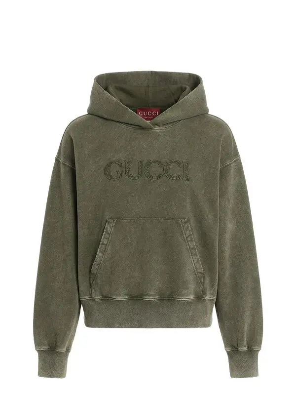 Gucci Embroidered Cotton Jersey Hooded Sweatshirt - Dark Green