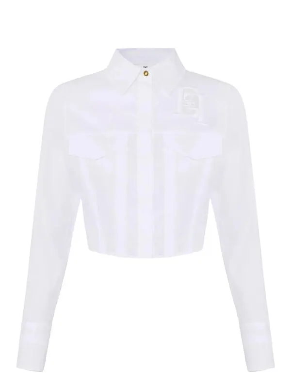 Elisabetta Franchi Cropped Cotton Shirt With Embroidered Logo - White