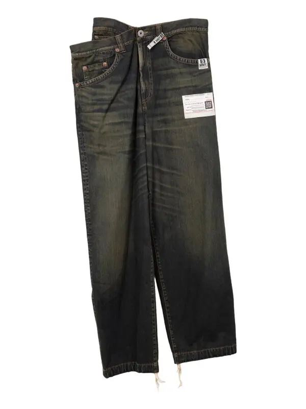 Mihara Yasuhiro Layered Wide Leg Jeans - Black