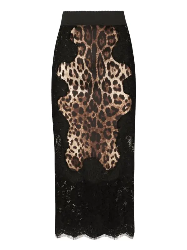 Dolce & Gabbana Leopard Print Lace Pencil Skirt - Black