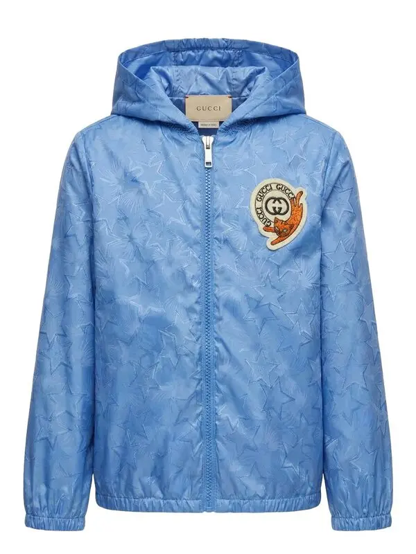 Gucci Hooded Track Jacket With Star Print - Blue