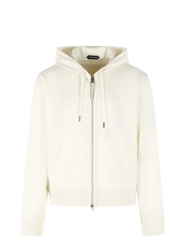 TOM FORD Zip-up Knitted Drawstring Hoodie - White