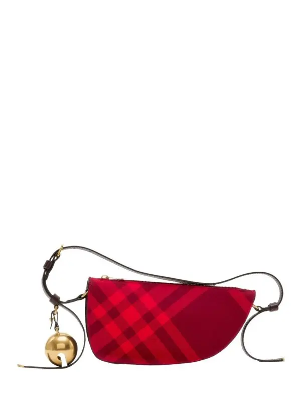 Burberry Mini Shield Check-pattern Bell Charm Shoulder Bag - Raspberry Red