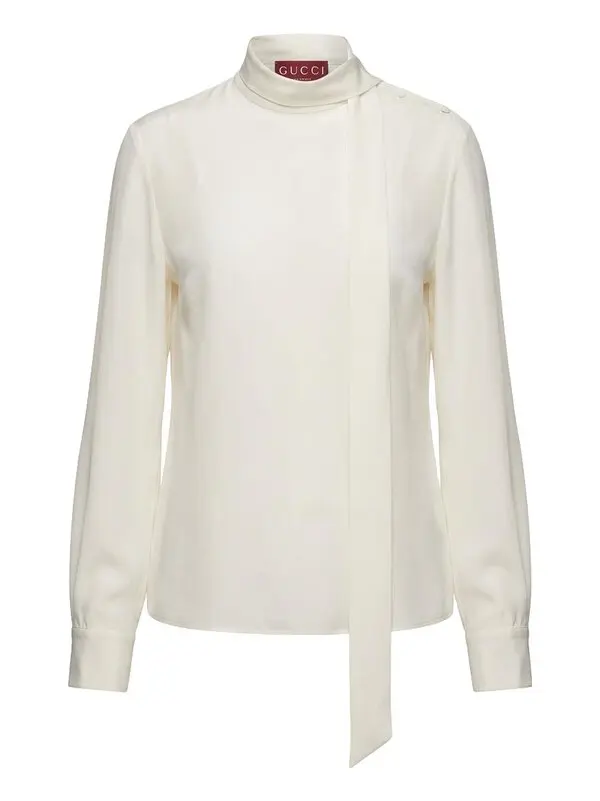 Gucci Georgette Blouse With Crystal Double G Buttons - Ivory White