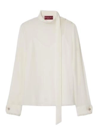 Gucci Georgette Tie-detailed Long Sleeve Top - Ivory