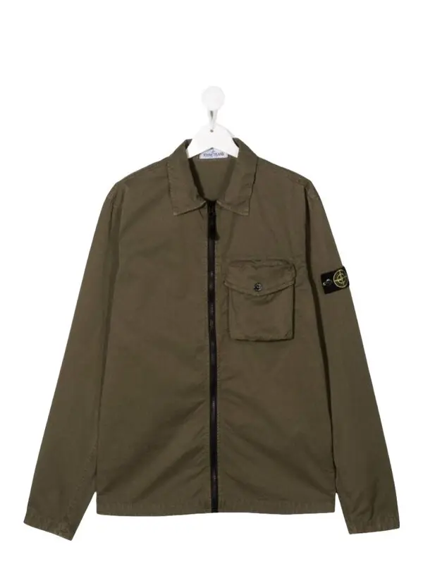 Stone Island Logo Patch Zipper Jacket - Brown