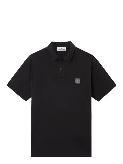 Stone Island Logo Patch Short Sleeved Polo Shirt - Black
