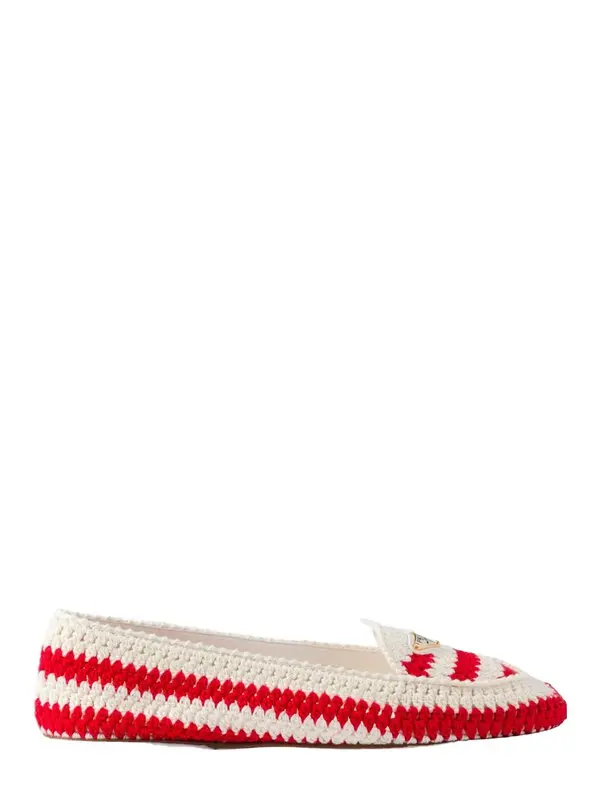 Prada Embroidered Crochet Loafers - Red