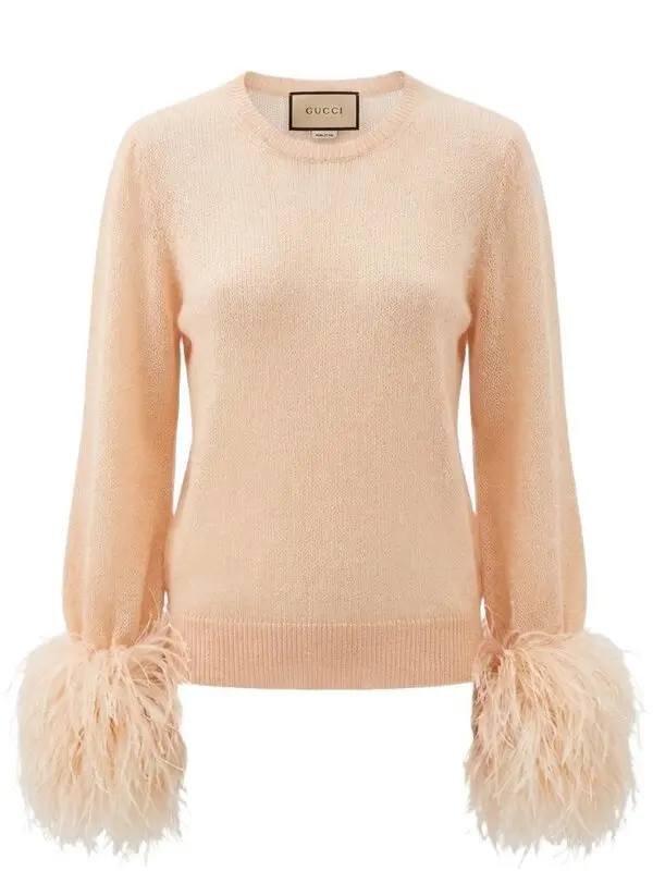 Gucci Feather-trimmed Mohair Sweater - Nude