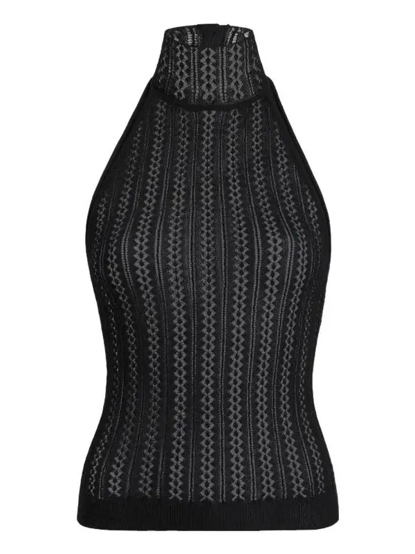 Khaite Sheer High Neck Knit Top - Black