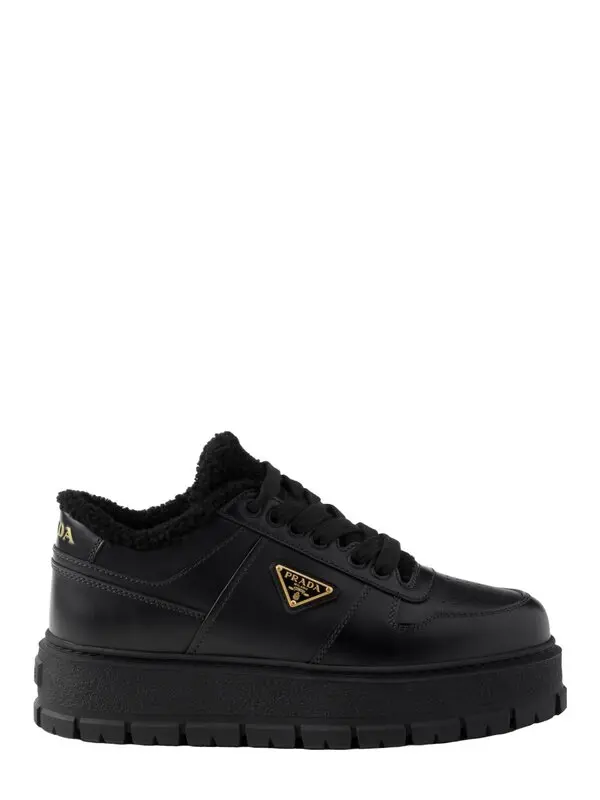 Prada Logo Plaque Lace-up Sneakers - Black