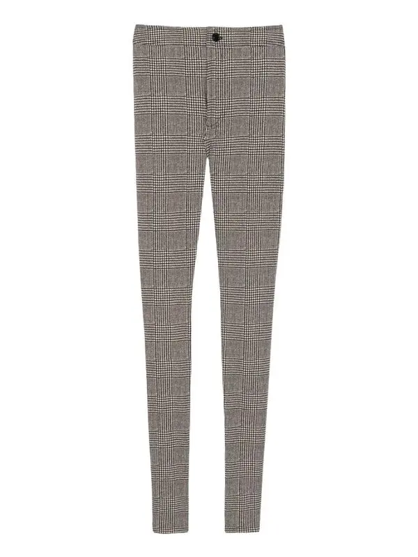 Saint Laurent Slim Fit Straight Leg Plaid Trousers - Gray