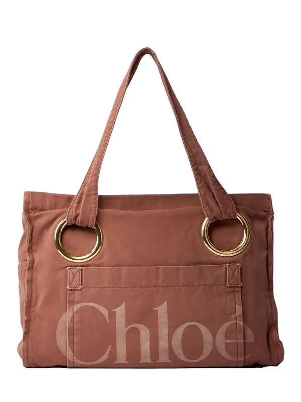 Chloé Large Tote Bag With Gold Tone Hoop Handles - Brown