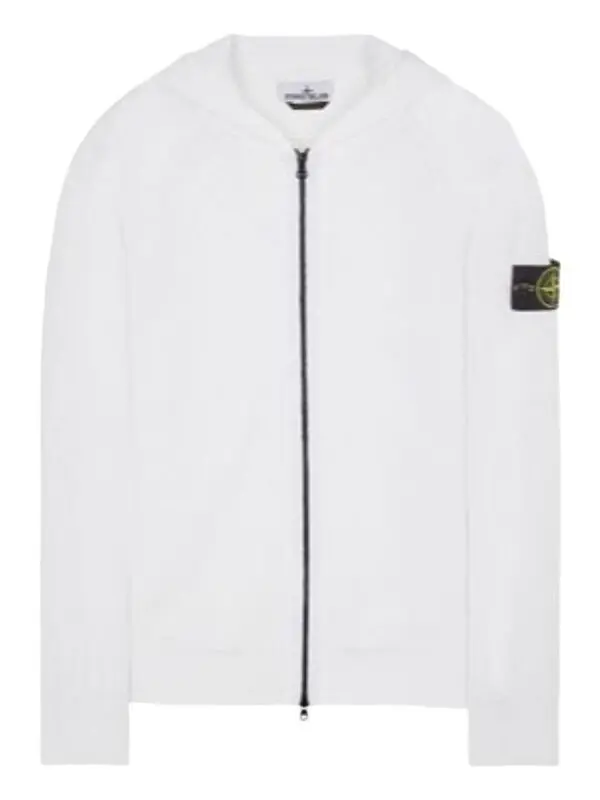 Stone Island Logo Patch Zip-up Knitted Jacket - White
