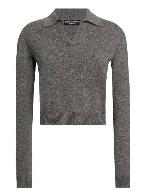 Dolce & Gabbana Cashmere Cropped Polo Top - Grey