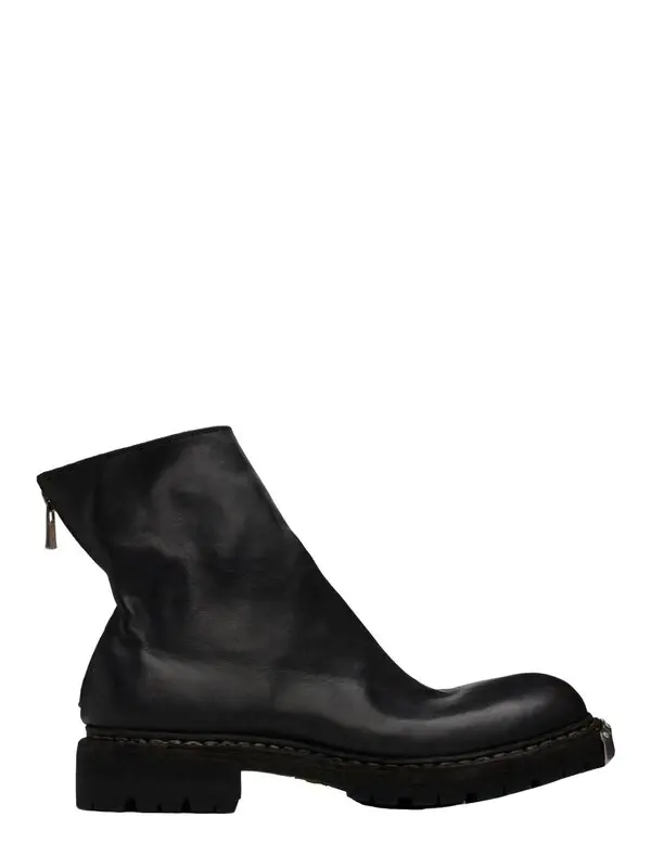 Guidi Round-head Short Boots With Rear Zip And Metal Cap Toe - Black