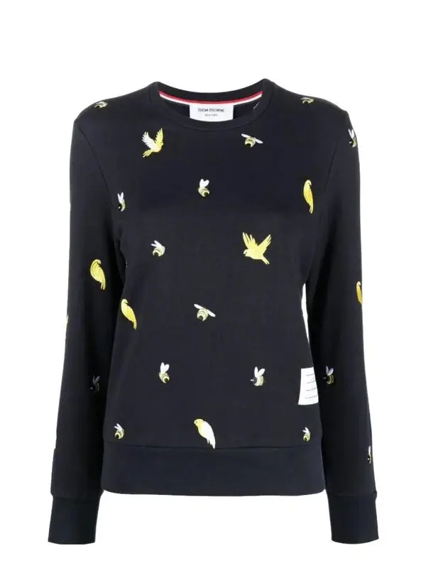 Thom Browne Embroidered Cotton Sweatshirt - Navy Blue