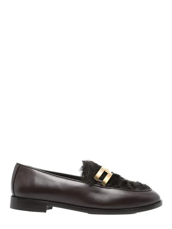 AQUAZZURA Shearling-trim Loafers With Gold Detail - Black