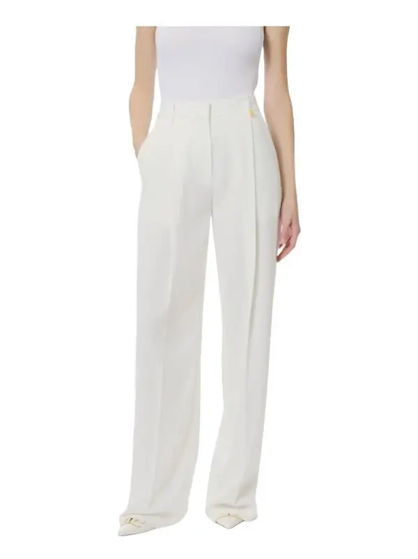 Elisabetta Franchi Pleated Wide-leg Trousers With Logo Charm - Ivory