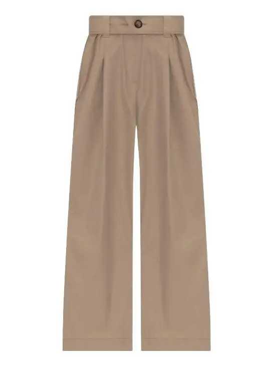 Moncler Belted Wide Leg Trousers With Front Pleats - Beige