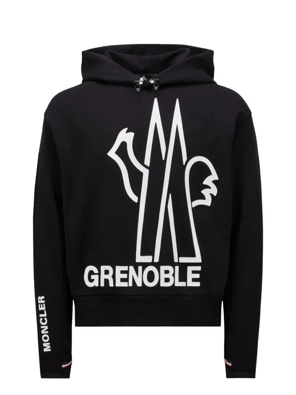 Moncler Logo Printed Drawstring Hoodie - Black