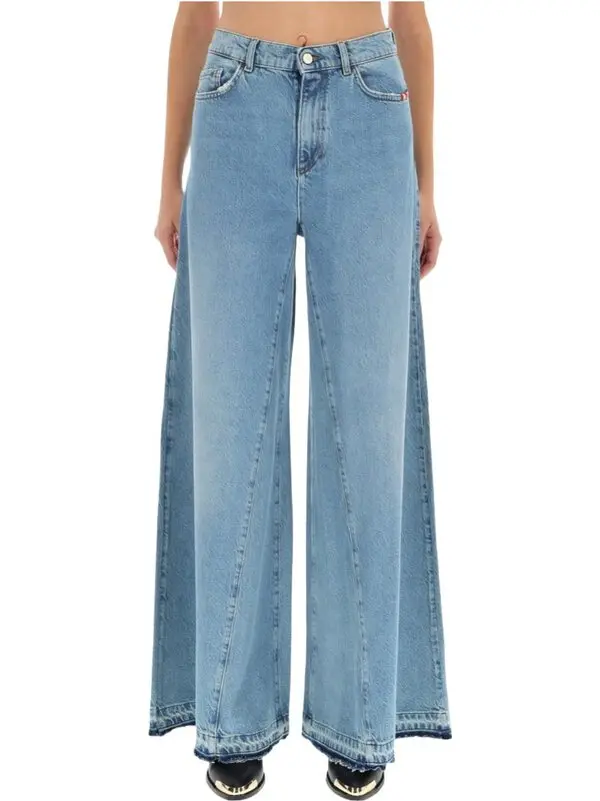 AMISH SUPPLIES Wide-leg Jeans With Frayed Hem - Light Blue