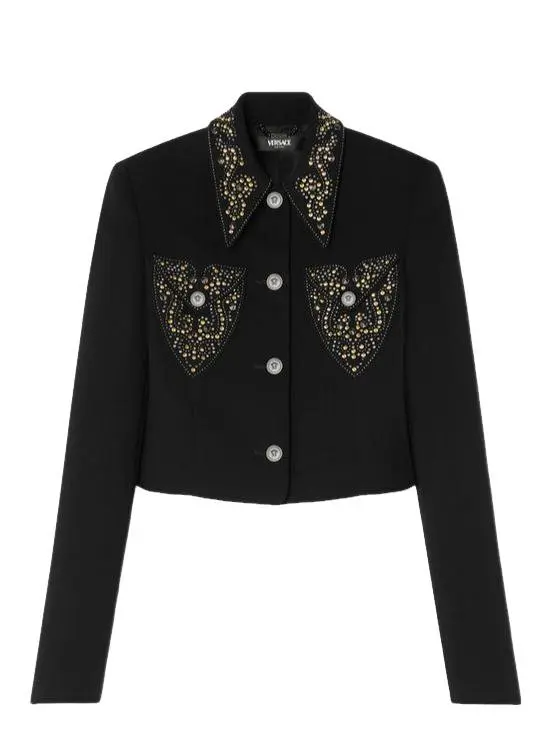 Versace Embellished Cropped Jacket - Black