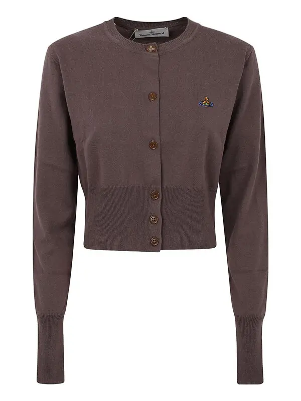 VIVIENNE WESTWOOD Orb Embroidered Knitted Cardigan - Brown