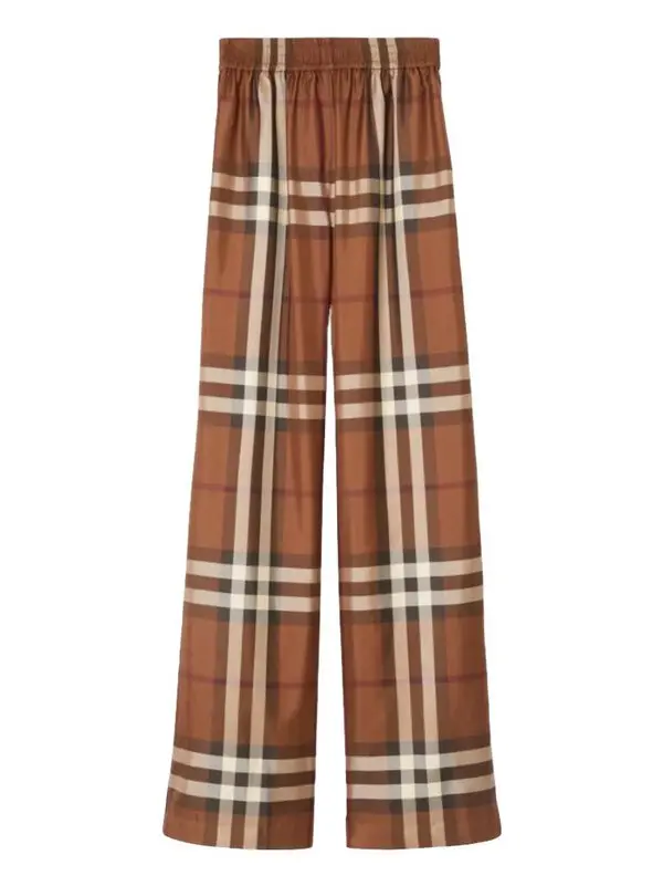Burberry Checked Elasticated Waistband Trousers - Brown