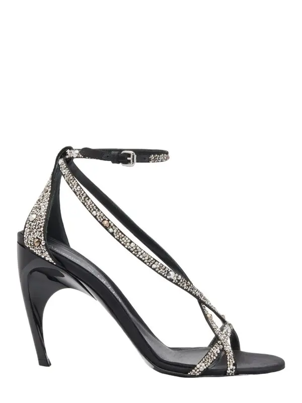 Alexander McQueen Embellished Ankle Strap Heeled Sandals - Black
