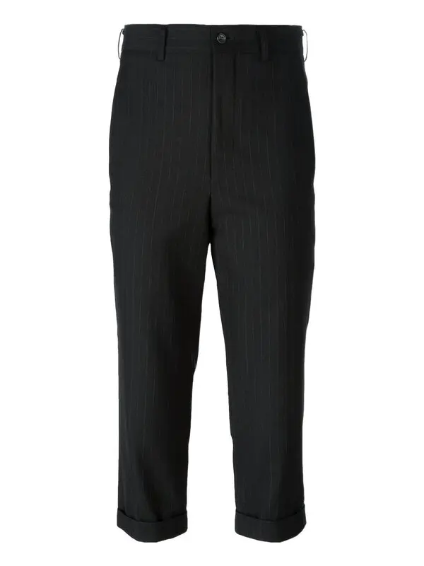 Comme Des Garçons Pinstriped Cropped Trousers - Black
