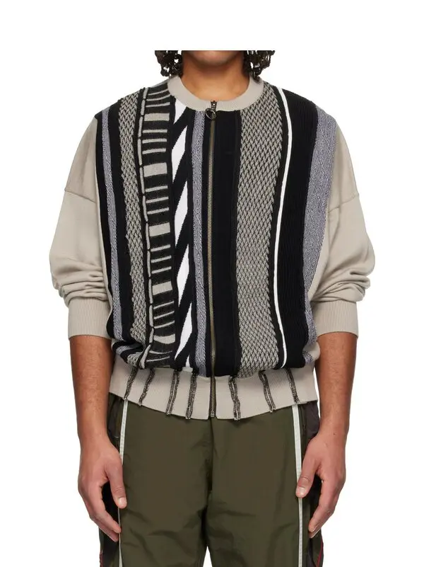Martine Rose Striped Zip-up Cardigan - Beige/black