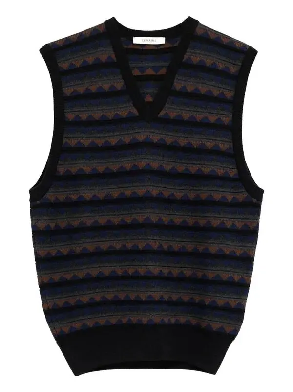 LEMAIRE V-neck Patterned Vest - Black