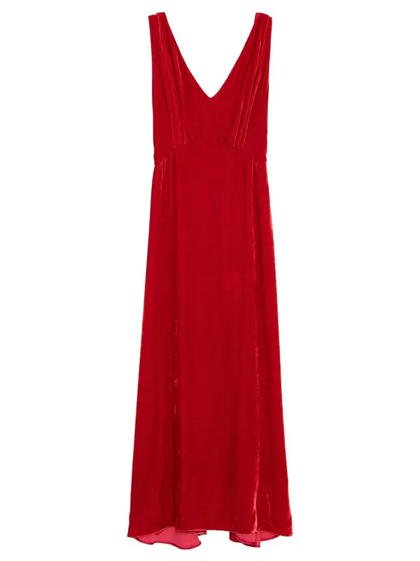 P.a.r.o.s.h Velvet V-neck Sleeveless Maxi Dress - Red