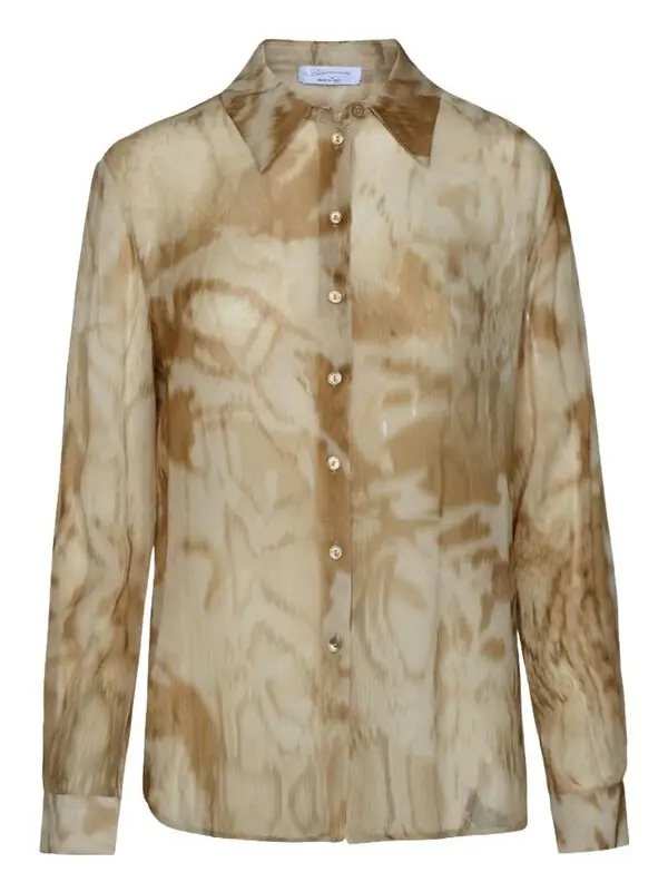 Blumarine Long-sleeved Lapel Shirt With Full-body Pattern - No