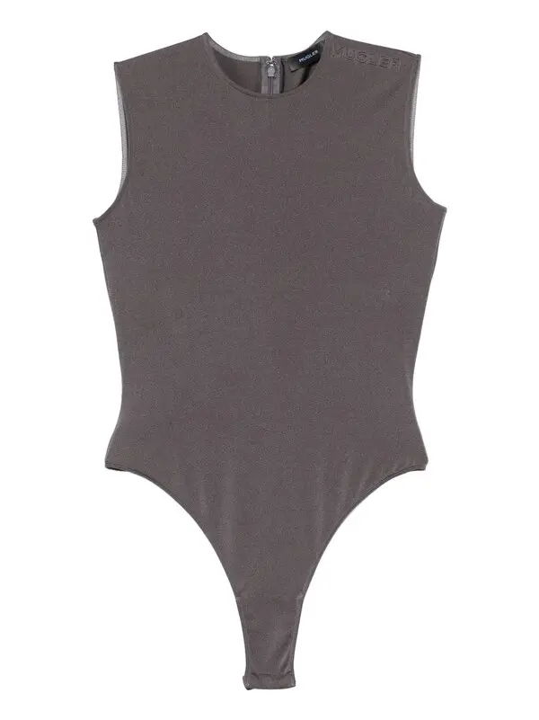 MUGLER Logo-embossed Sleeveless Bodysuit - Black