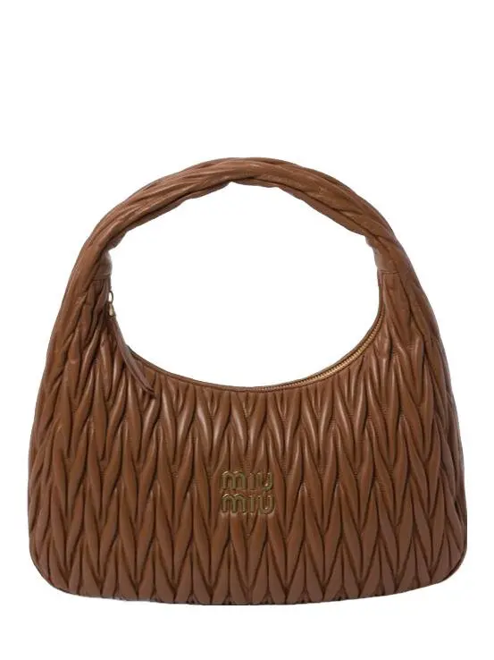 Miu Miu Matelassé Nappa Leather Hobo Bag - Cognac