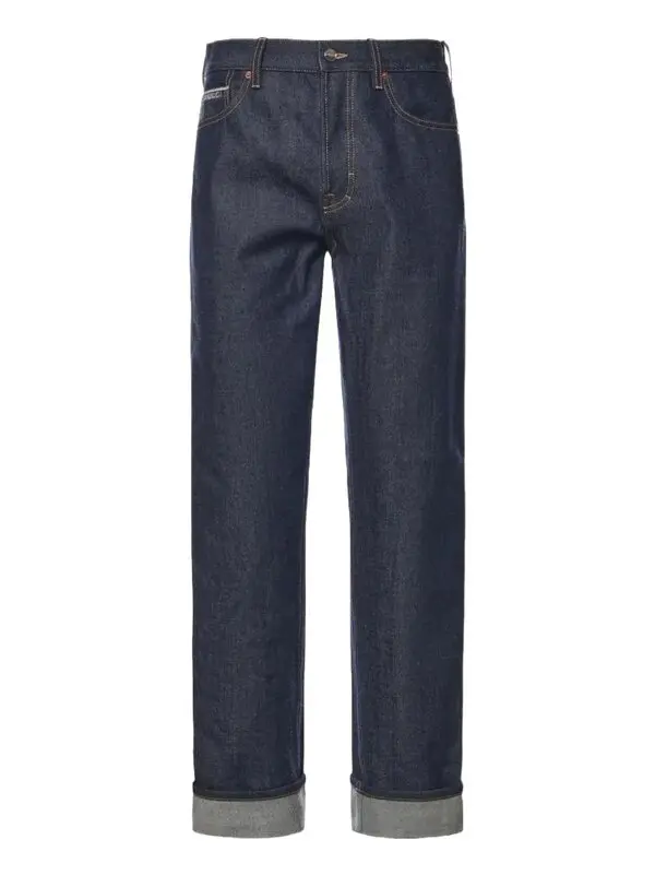 Gucci Denim Trousers With Embroidered Hems - Dark Blue