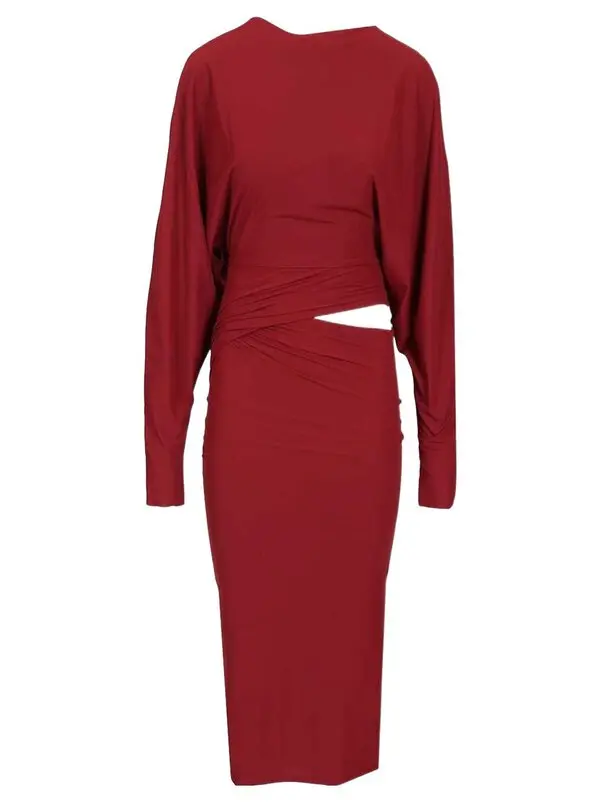 AMAZUIN Karubu Draped Midi Dress With Batwing Sleeves And Open Back - Red