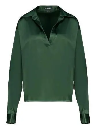 TOM FORD Long-sleeved V-neck Blouse - Green