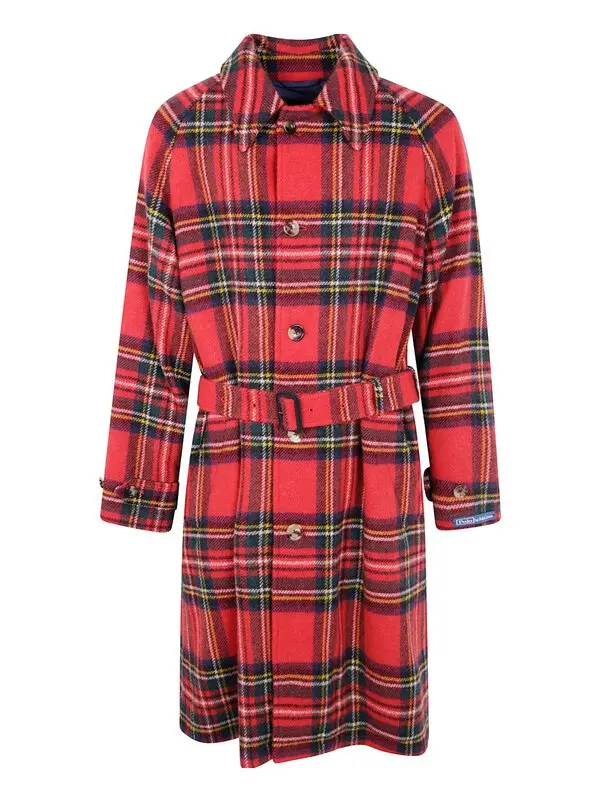 Polo Ralph Lauren Belted Checked Coat - Bright Red Multi